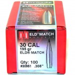 HORNADY ELD MATCH 30951 Palle calibro 30.308'' 195 grani Conf. da 100 palle